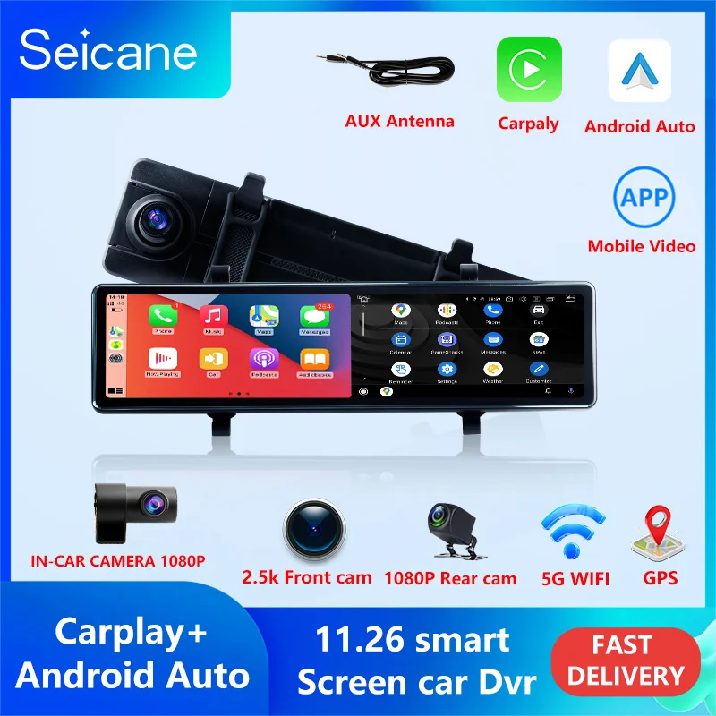 Seicane 11.26 inch Carplay Monitor & Android Auto Dashcam Rearview ...