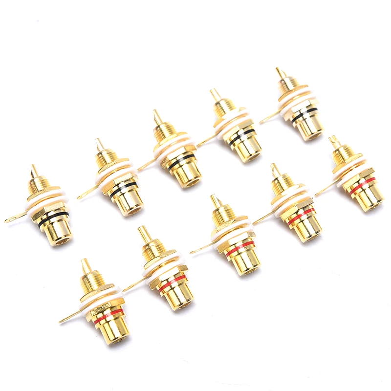 10pcs-Panel-Mount-Gold-Plated-RCA-Female-Plug-Jack-Audio-Socket ...