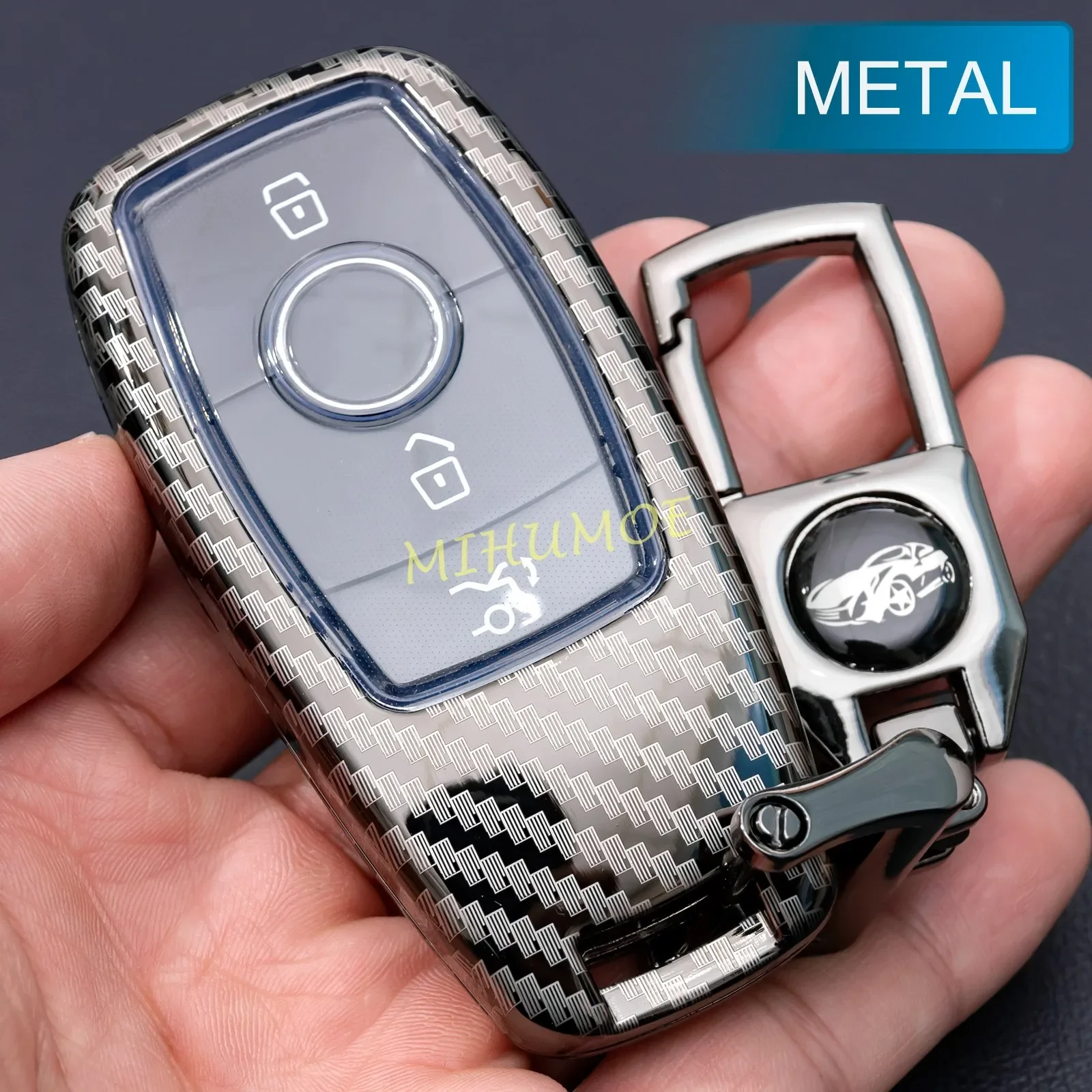 Carbon-Fiber-Metal-Car-Key-Fob-Cover-Case-Ring-Keychain-For-Mercedes ...