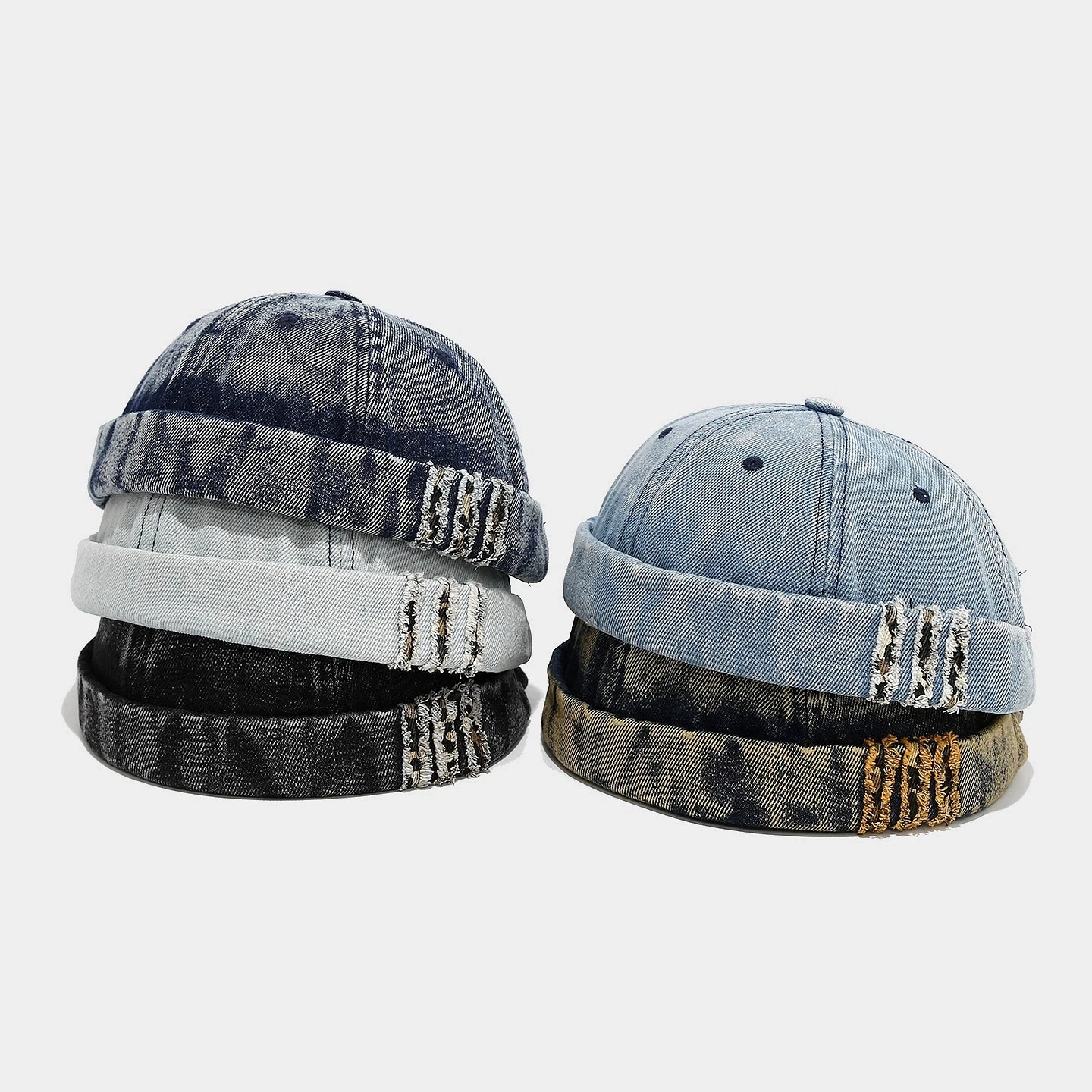 Worn-out Denim Melon Hat Neutral Autumn and Winter Hip Hop Landlord ...