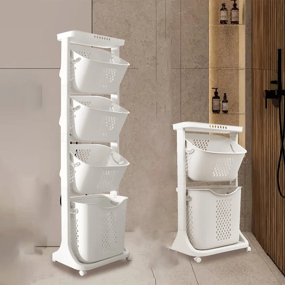 4/2 Tier Clothes Basket Cart Removable Bathroom Storage Rack Multi ...