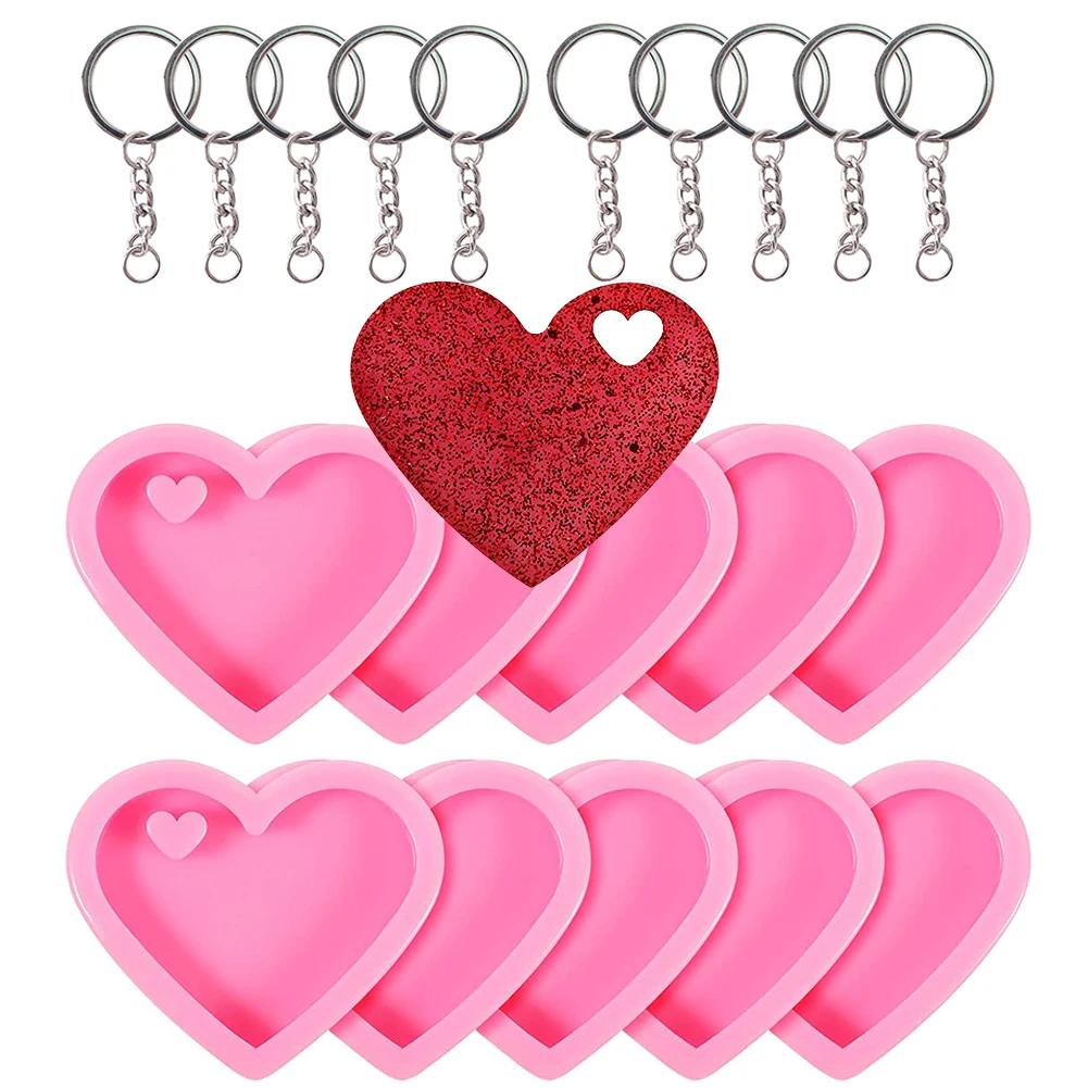 20Pcs Heart Keychain Molds Set 10 Heart Silicone Mold with Hole 10 Key ...