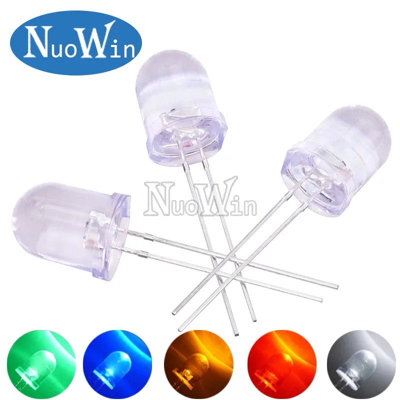 10pcs F10 10mm LED 5 Colors Red Blue Yellow Green White Transparent ...