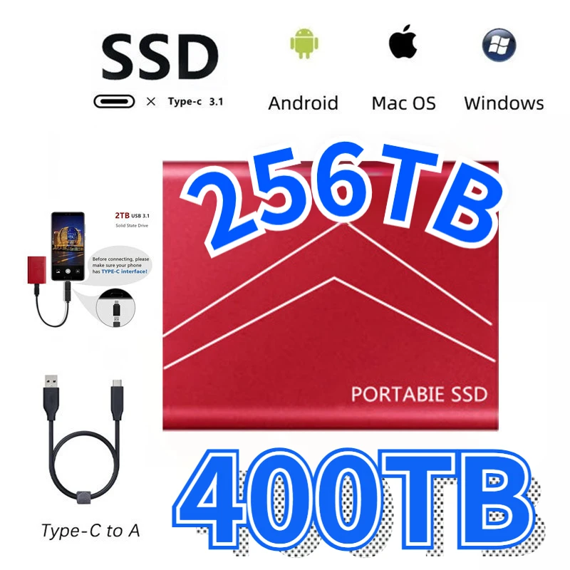 جديد المحمولة الخارجية عالية السرعة SSD 256 تيرا بايت محركات الأقراص الصلبة الخارجية HDD SSD 4T ...
