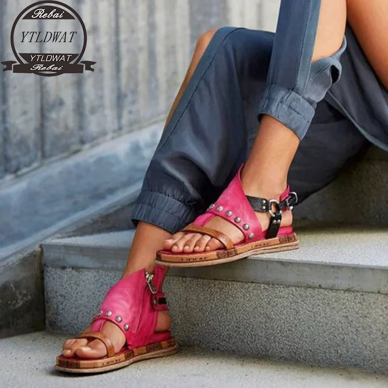 Sandalias-romanas-planas-para-mujer-chanclas-Vintage-con-remaches-de ...