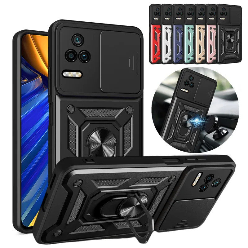 For Xiaomi POCO F4 5G Case Magnetic Ring Bracket Armor Back Cover For ...