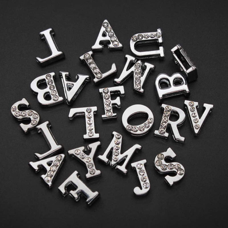 Silver-Color-Letter-Slide-Charms-Crystal-Paved-Half-Initial-Alphabet ...