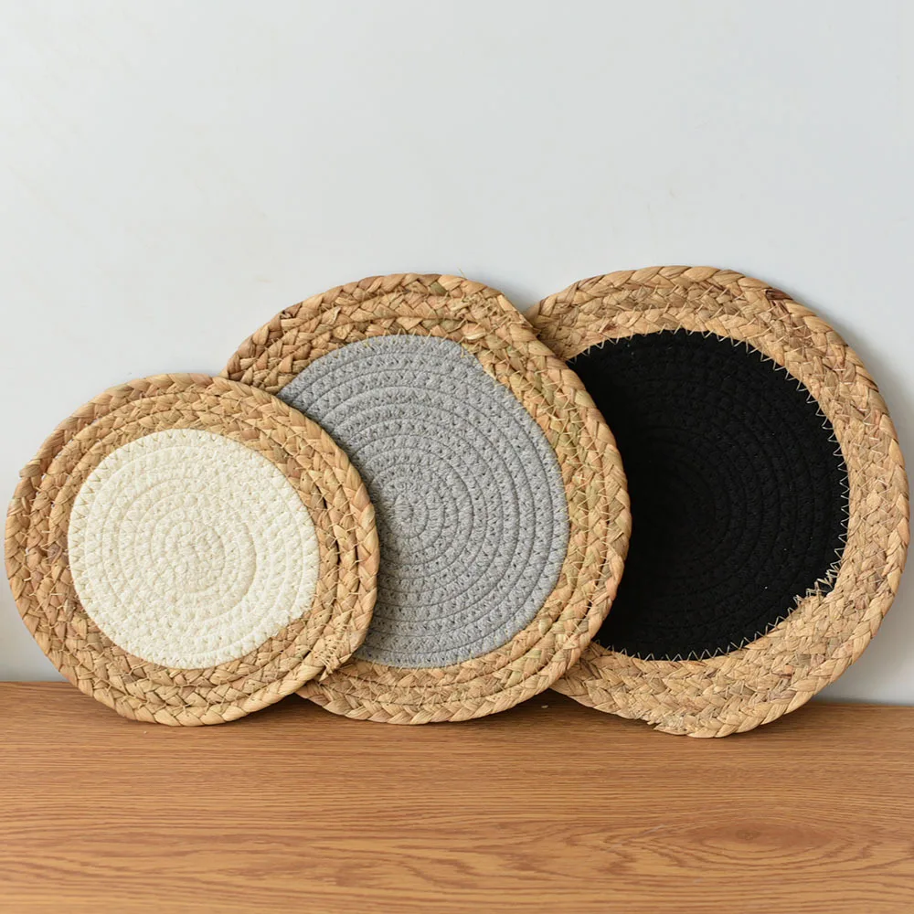Hulu-grass-cotton-rope-mixed-woven-meal-mat-insulation-mat-coaster-mat ...