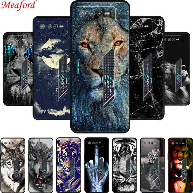 For-Asus-ROG-Phone-6D-Phone-Case-Cover-Lion-Wolf-Tiger-Black-Silicone ...