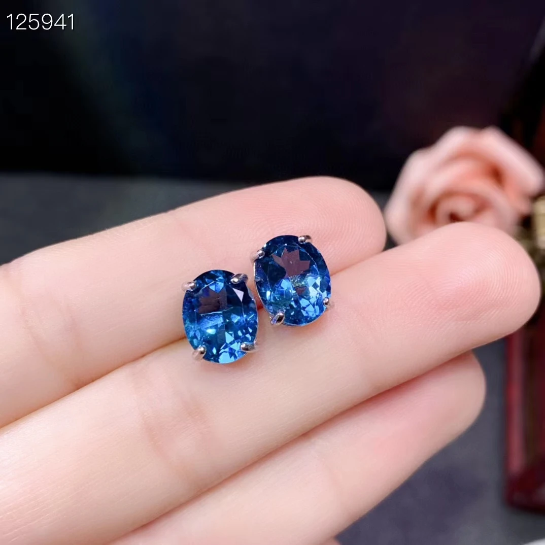 Pendientes-de-topacio-Natural-azul-oscuro-para-boda-pendientes-de ...
