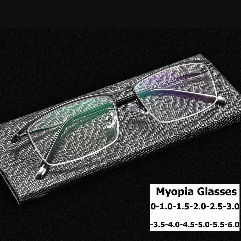 Unisex Metal Half Frame Minus Glasses Vintage Retro Men's Business ...