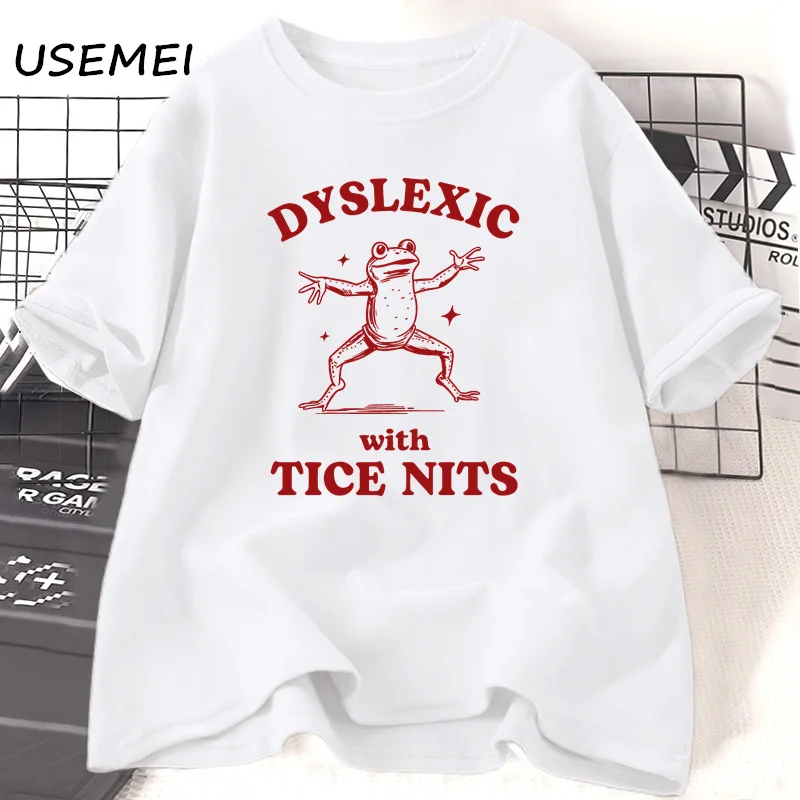Disléxico com Tice Nits T-shirt para homens e mulheres, sapo engraçado ...