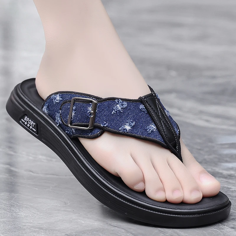 Men-s-High-quality-casual-denim-flip-flops-summer-outdoor-breathable ...
