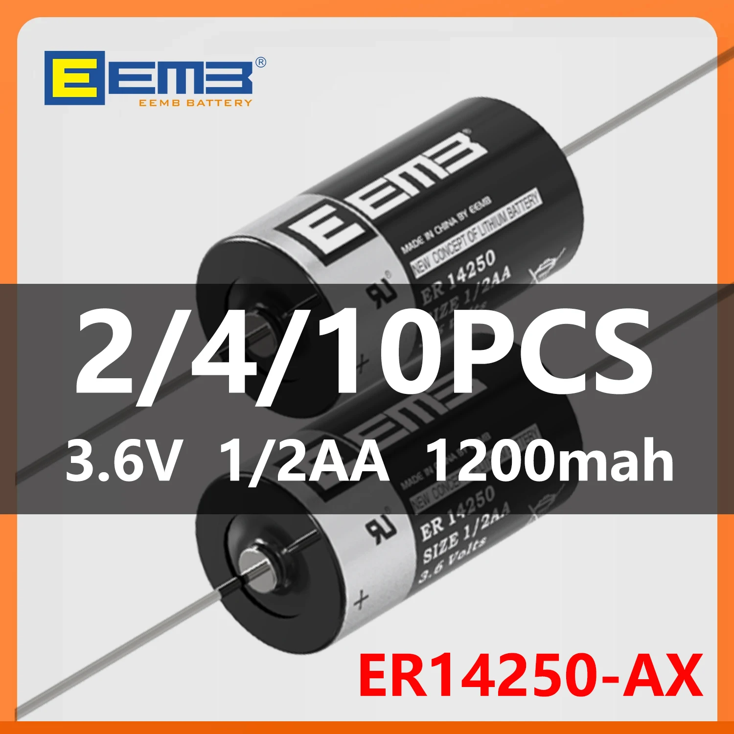 optional 2/4/10PCS EEMB 3.6V 1/2 AA 1200mAh er14250-AX Lithium Battery ...