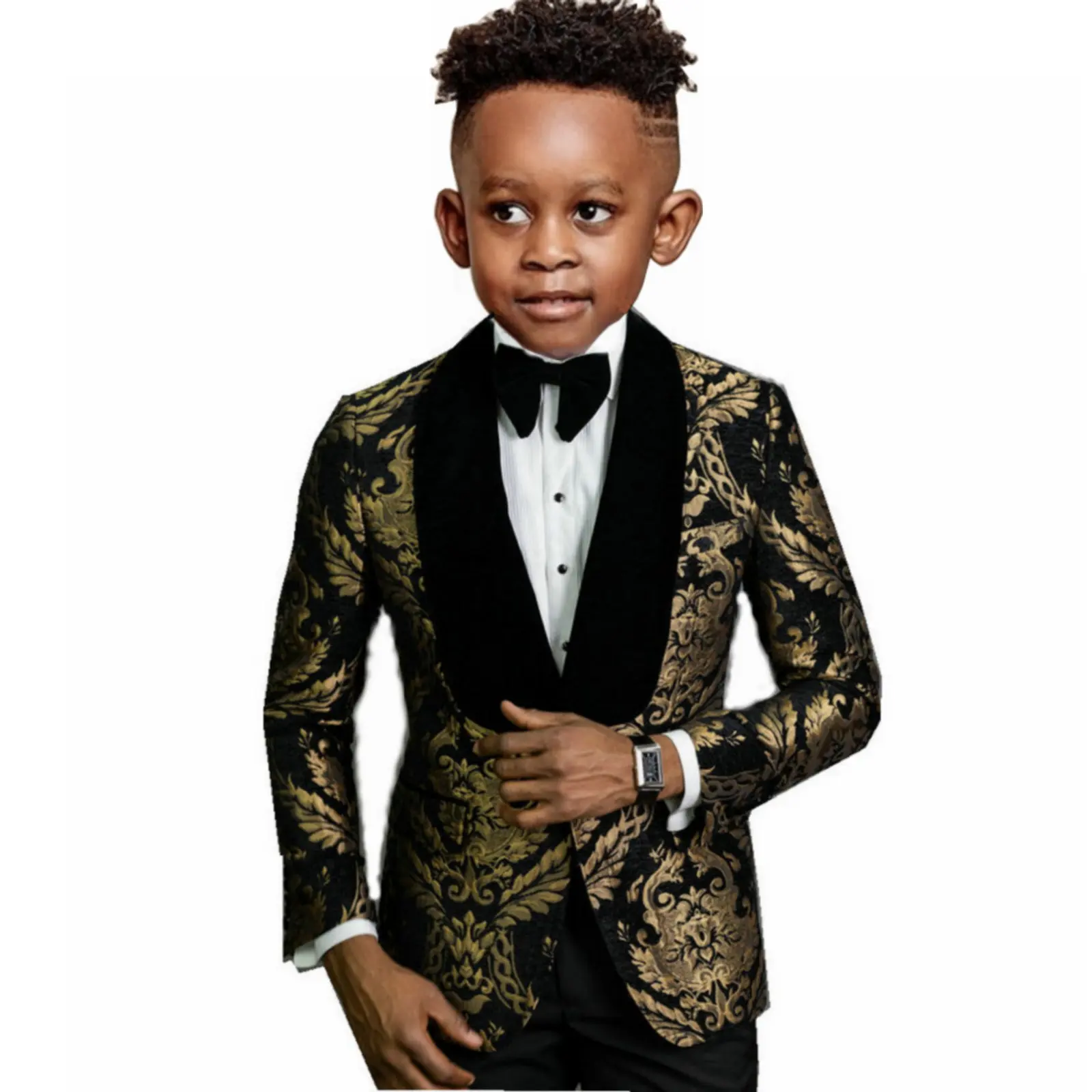 Boy-s-Suits-2-Pieces-Black-Gold-Floral-Wedding-Suits-For-Kid-Velvet ...