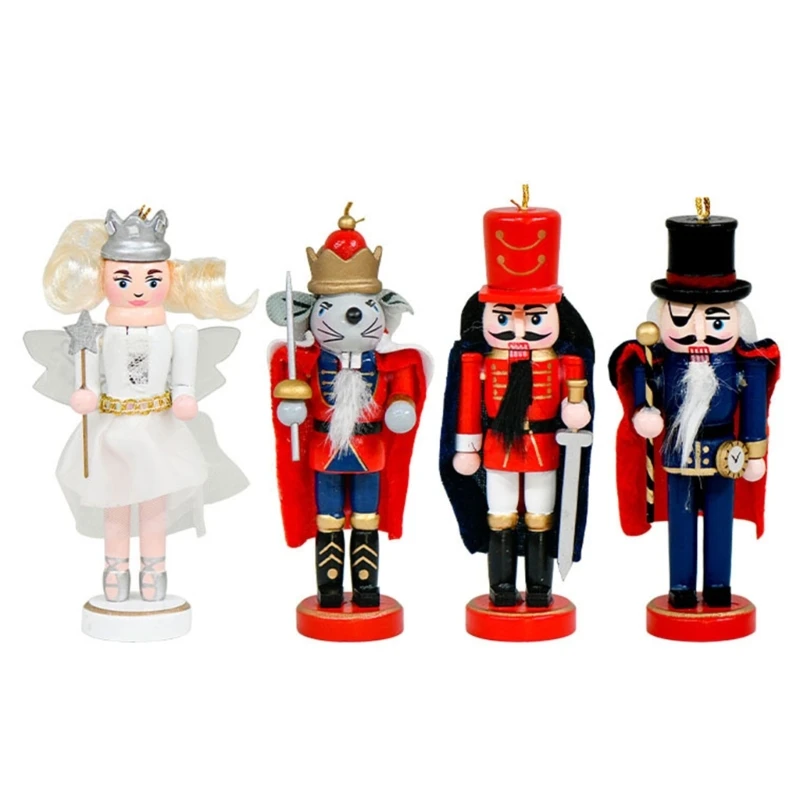4pcs Retro Nutcrackers Mouse King Holiday Hanging Decorations Wooden ...