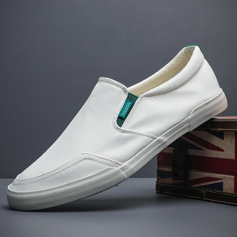 Men Canvas Shoes Fashion Slip on Men's Vulcanized Shoes Flat Casual ...