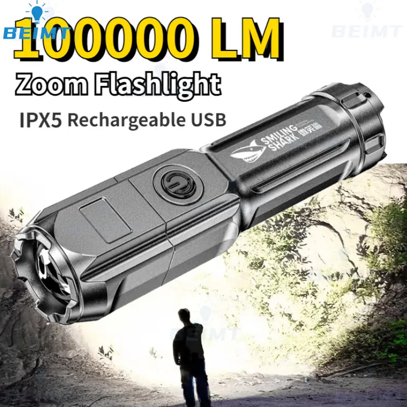100000LM Powerful LED Flashlight USB Charging Tactical Flash Light ...