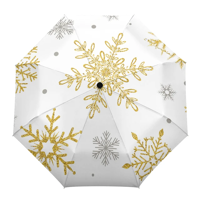 cheap clearance prices Snowflake Golden Light Travel Umbrella Automatic ...