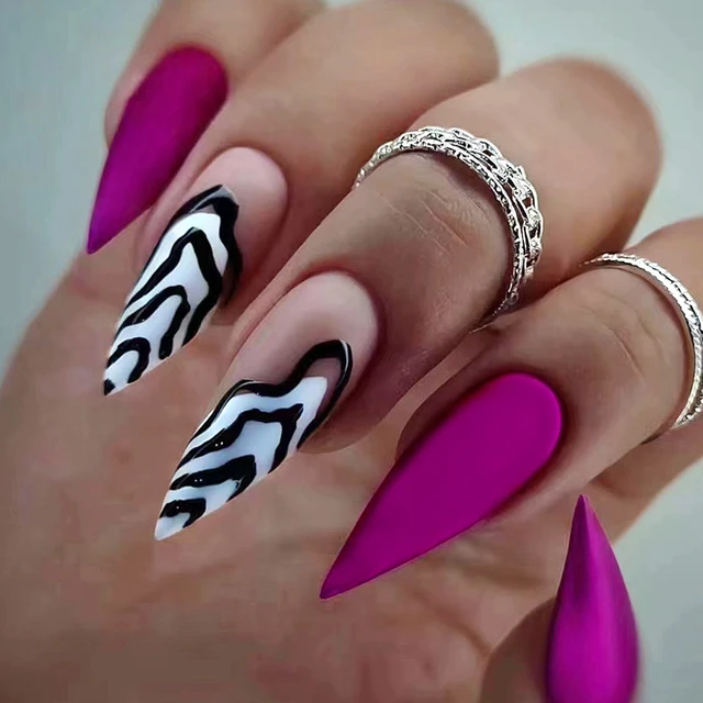 Hot Pink Nails With Zebra Tips