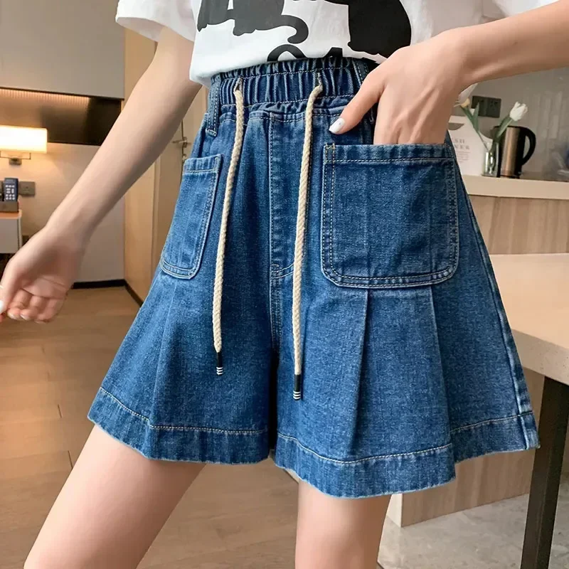 Casual-All-Match-Denim-Shorts-for-Women-Korean-High-Waist-Lace-Up ...