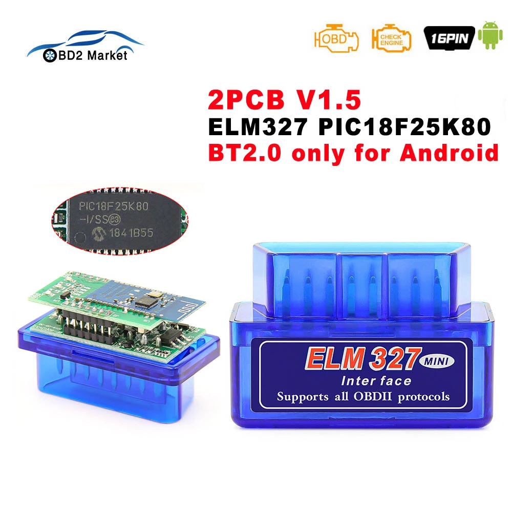 For Android Elm327 V1.5 Obd2 Bluetooth-compatible 2.0 Scanner Auto Tool Elm 327 V 1 5 Obd 2 Car ...