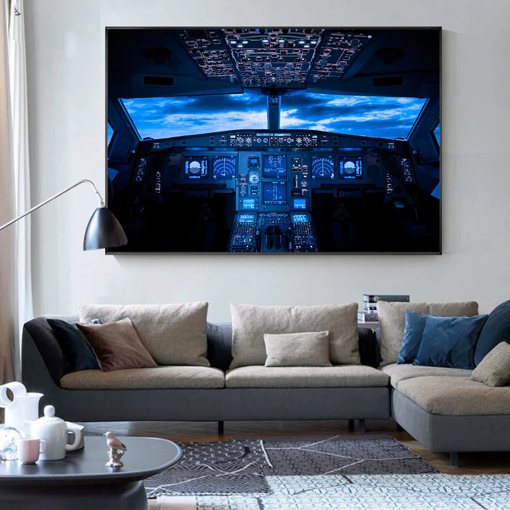 Aircraft-Cockpit-Control-Room-Poster-Modern-Wall-Art-Canvas-Painting ...