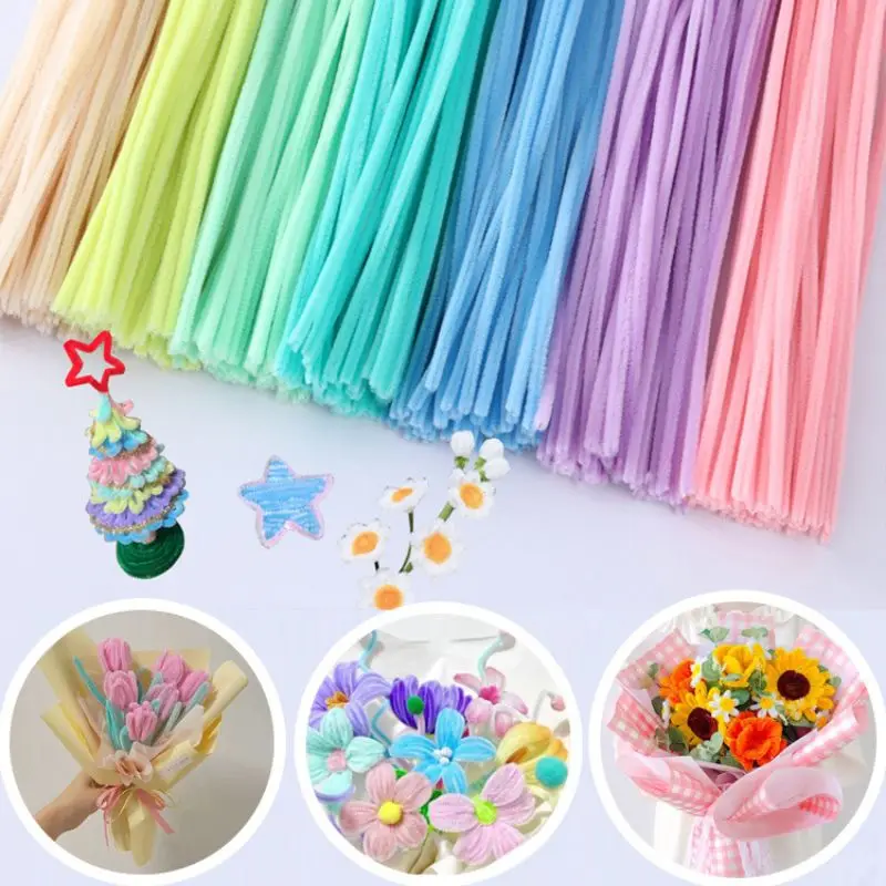 100PCS-Colorful-Chenille-Stem-Twisted-Rod-Wool-Root-Fluffy-Bar-Iron ...