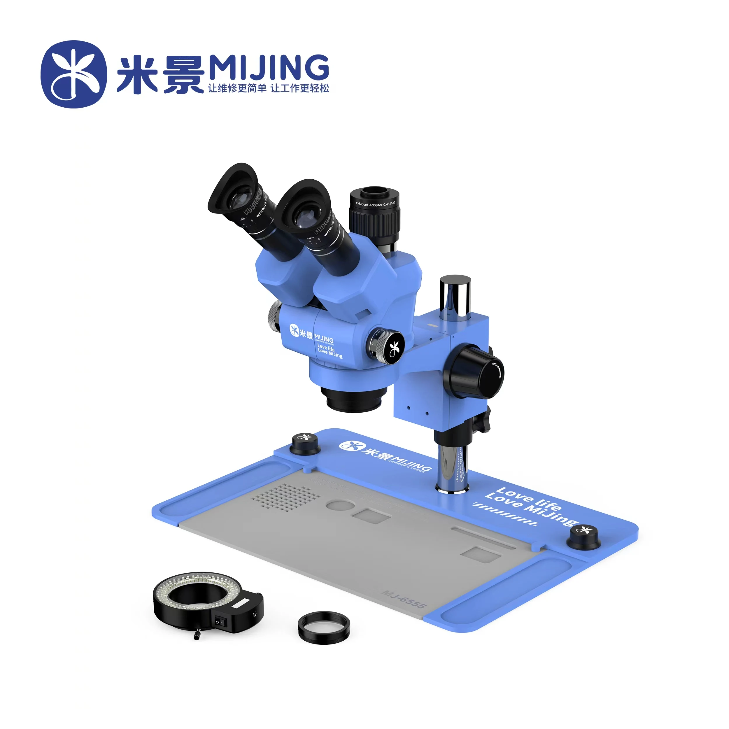 Mijing-MJ-6555-Trinocular-Microscope-with-Heat-resistant-Pad-for-Mobile ...