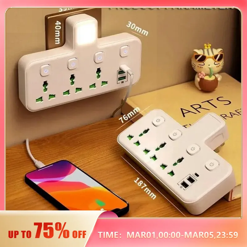 EU-US-UK-Plug-Universal-Outlet-Power-Strip-Multitap-AC-Separate-Control ...