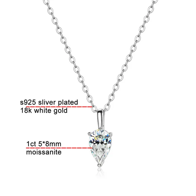 KNOBSPIN 5*8mm 1ct Pear Moissanite Necklace for Women 3 Prong Setting Wedding Jewelry with GRA ...
