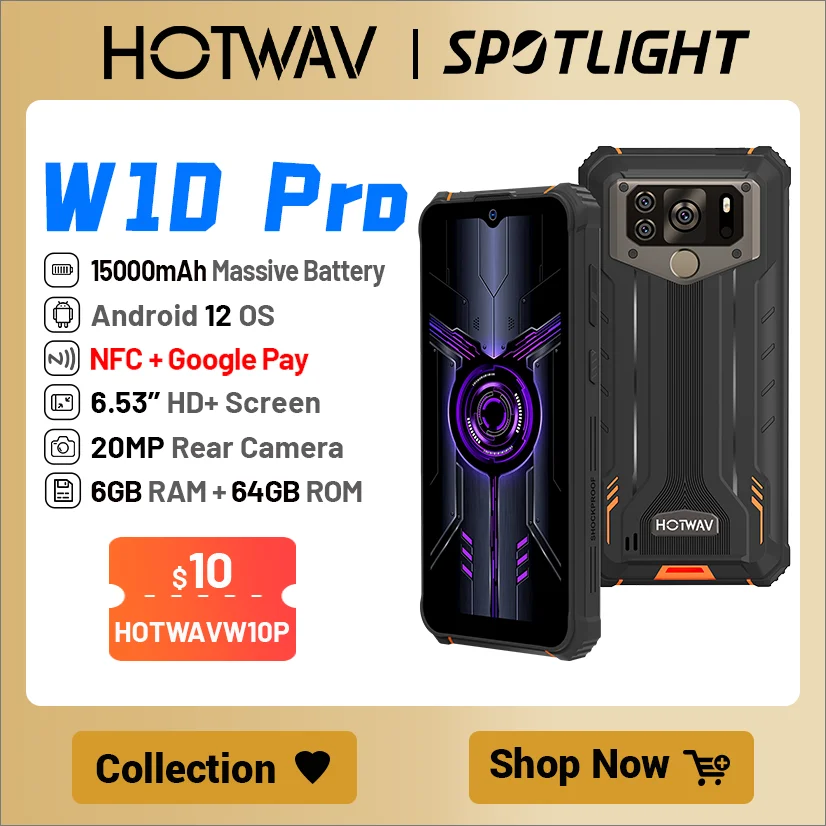 HOTWAV W10 Pro Smartphone NFC 15000mAh 6GB + 64GB 1TB Expansion Robuste ...