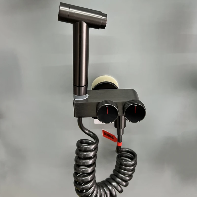 Wall-Mounted-Grey-Toilet-Bidet-Sprayer-Set-Brass-Double-Use-Bidets ...