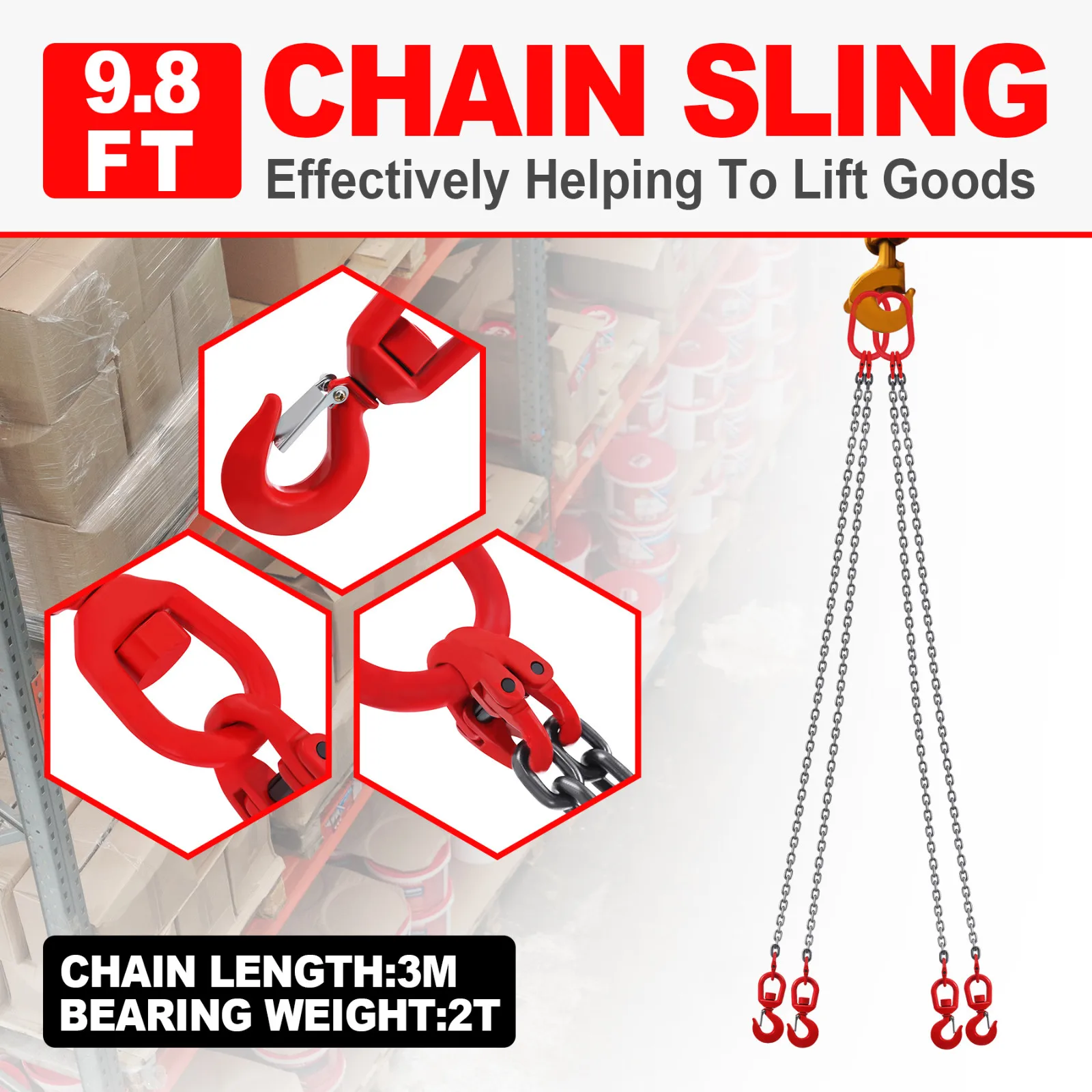 Samger Lifting Chain Sling Lifts 2Ton 1M/2M/3M Chain For Engine Hoist ...