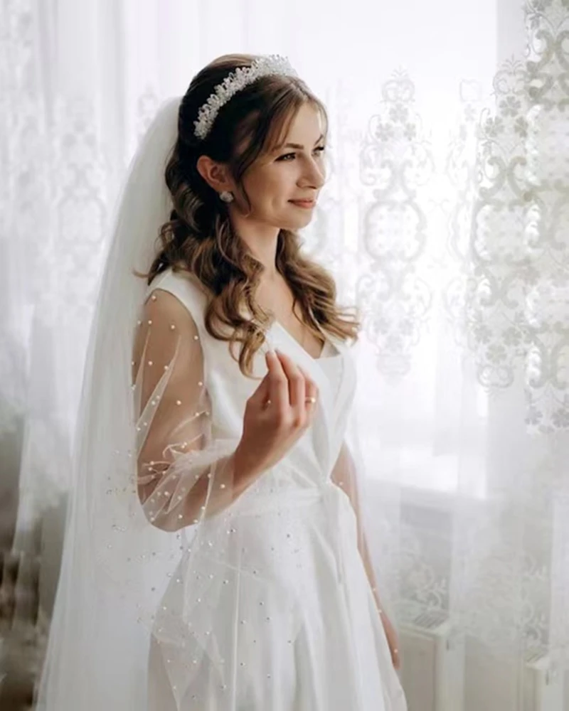 Pearl-Robes-For-Bride-And-Ladies-Summer-Wedding-Dress-Sheer-Sleeve ...