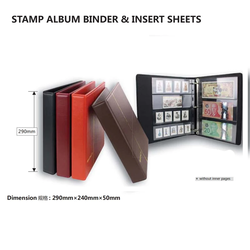 810780 3 Rings Leather Empty Stamp Album for 7/9 holes Stamp Sheets ...