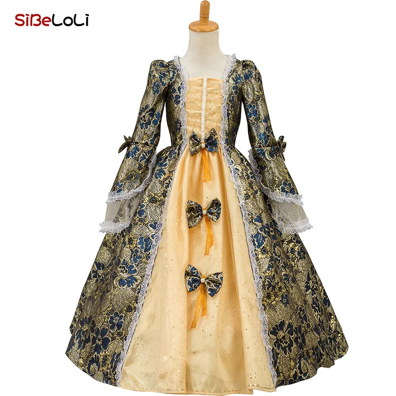 Victorian-Vintage-Blue-Printed-Dress-for-Girls-Children-s-Costume-Prom ...