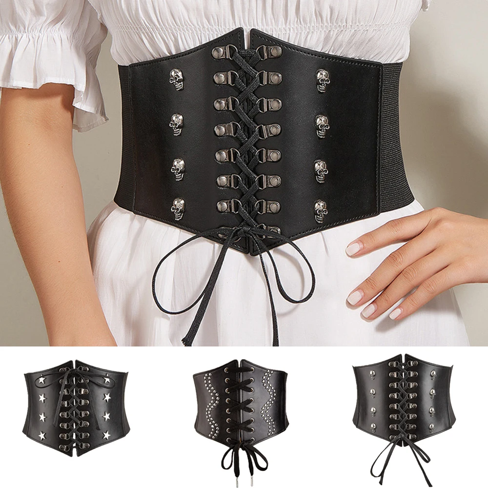 New-Rivet-Women-Corset-Fashion-Super-Wide-Belt-Gothic-PU-Leather-Corset ...
