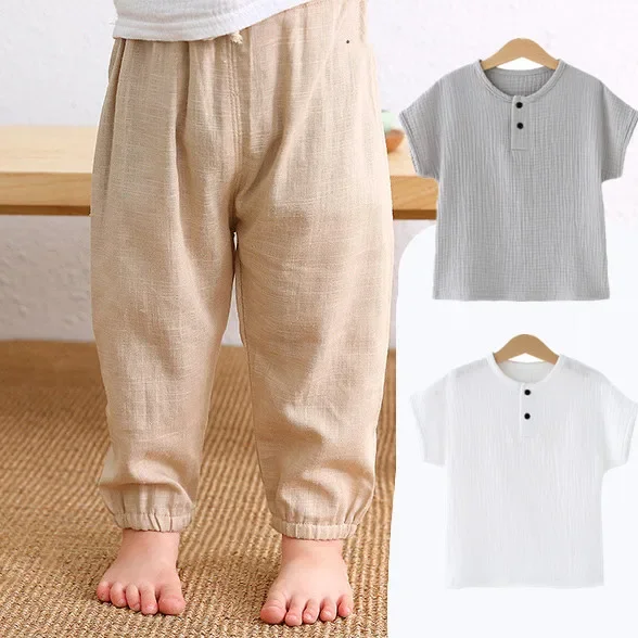 Kids-Pants-Boy-Girl-Summer-Solid-Color-Linen-Pleated-Trousers-Children ...