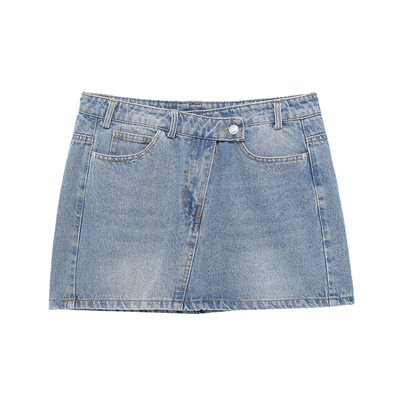 Willshela-Mini-saia-azul-de-fecho-frontal-feminino-vintage-cintura-alta ...