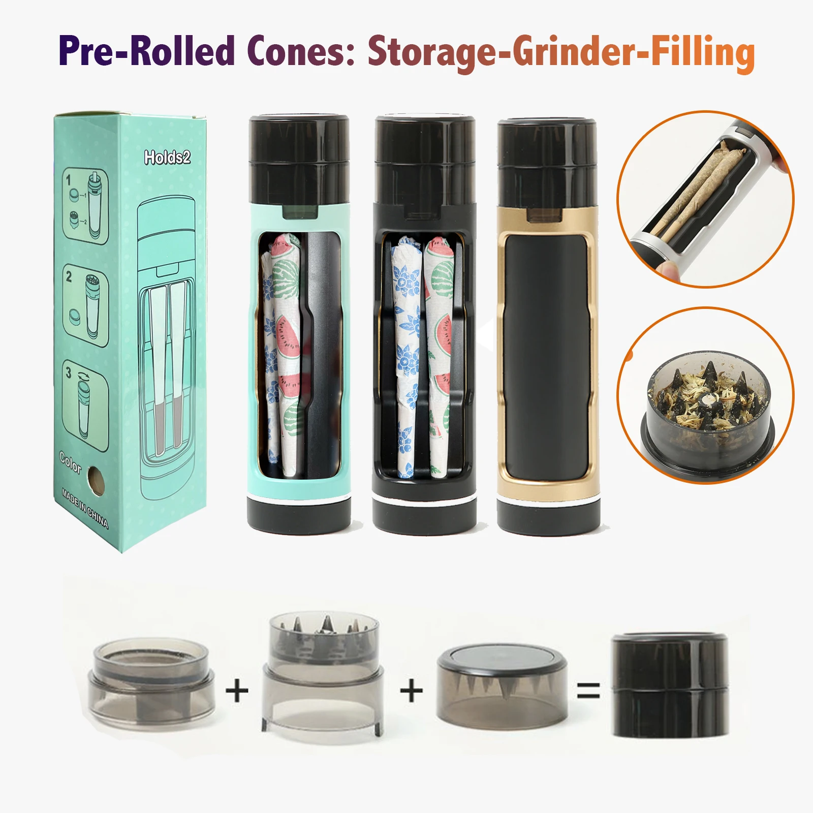 Pre-Rolled Cones Storage And Grinder Device, Horn Tube Cigarette Paper ...