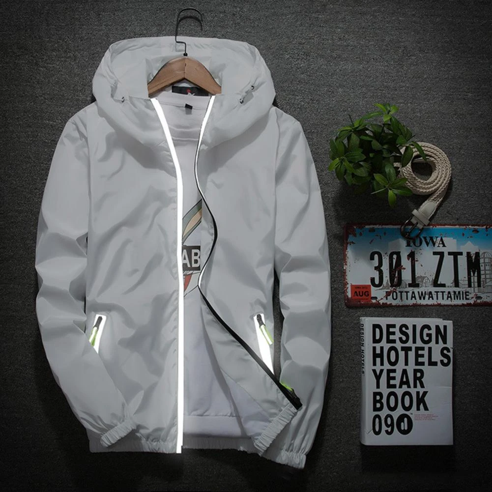 Popular Men Coat Super Thin Hoodie Jacket Reflective Zipper Hood ...