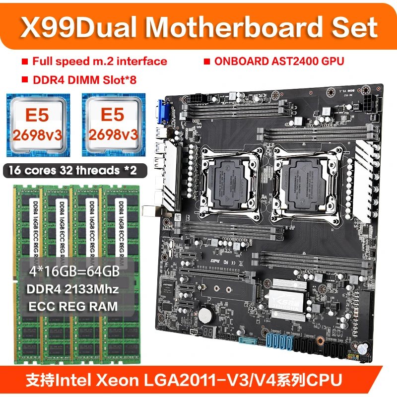 Kit-de-placa-base-Dual-X99-2-piezas-Inter-XEON-E5-2698-V3-procesador-de ...
