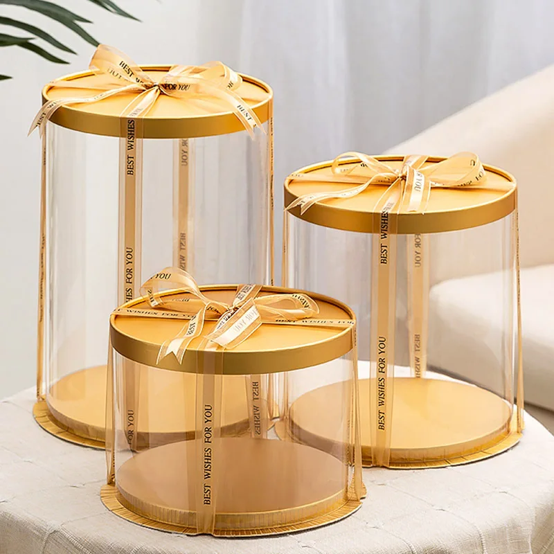 18/22cm Round Clear Cake Box Pvc Transparent Gift Boxes Rose Flower ...