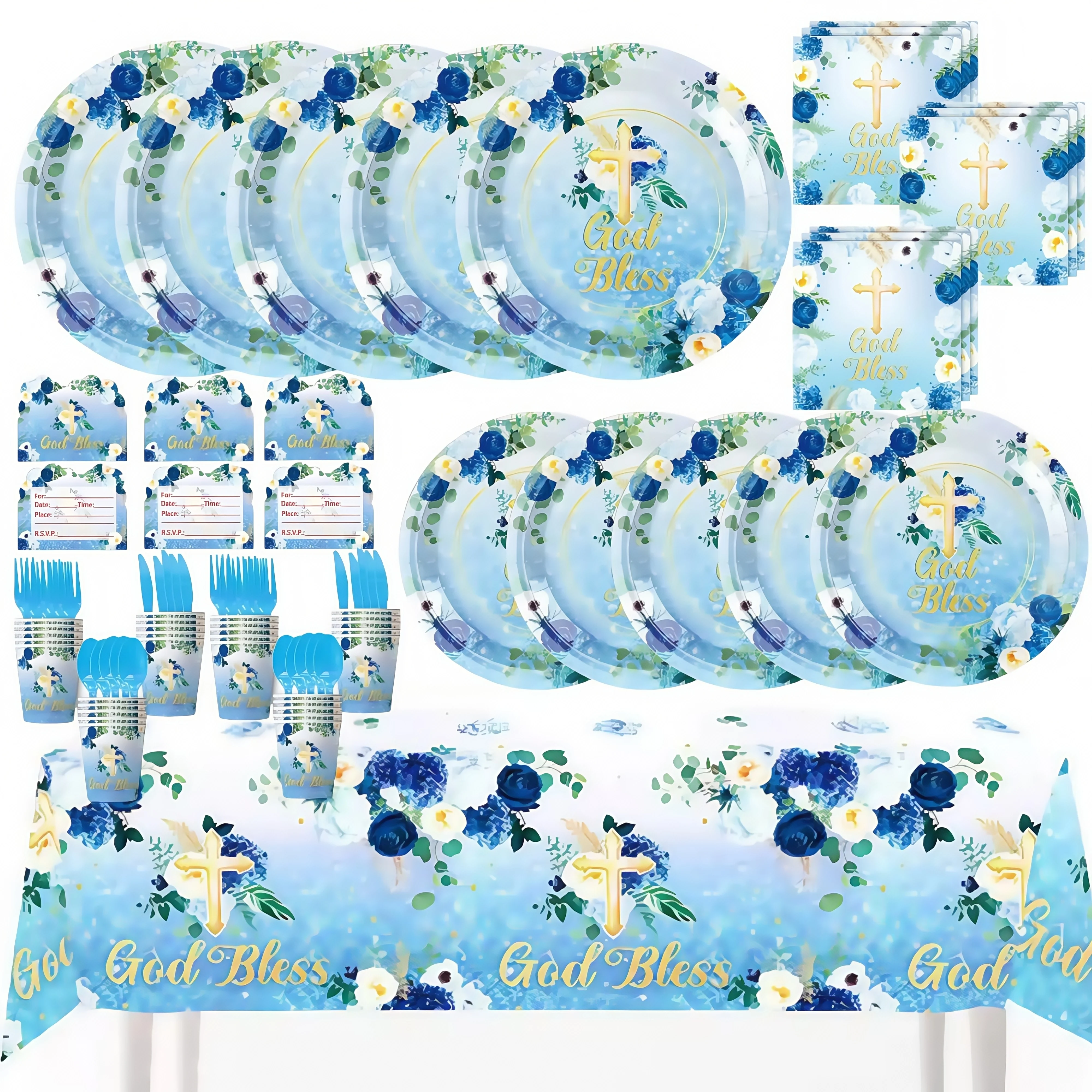 Baptism Cross Party Supplies Tableware Cup Plate Tablecloth Napkin Holy ...