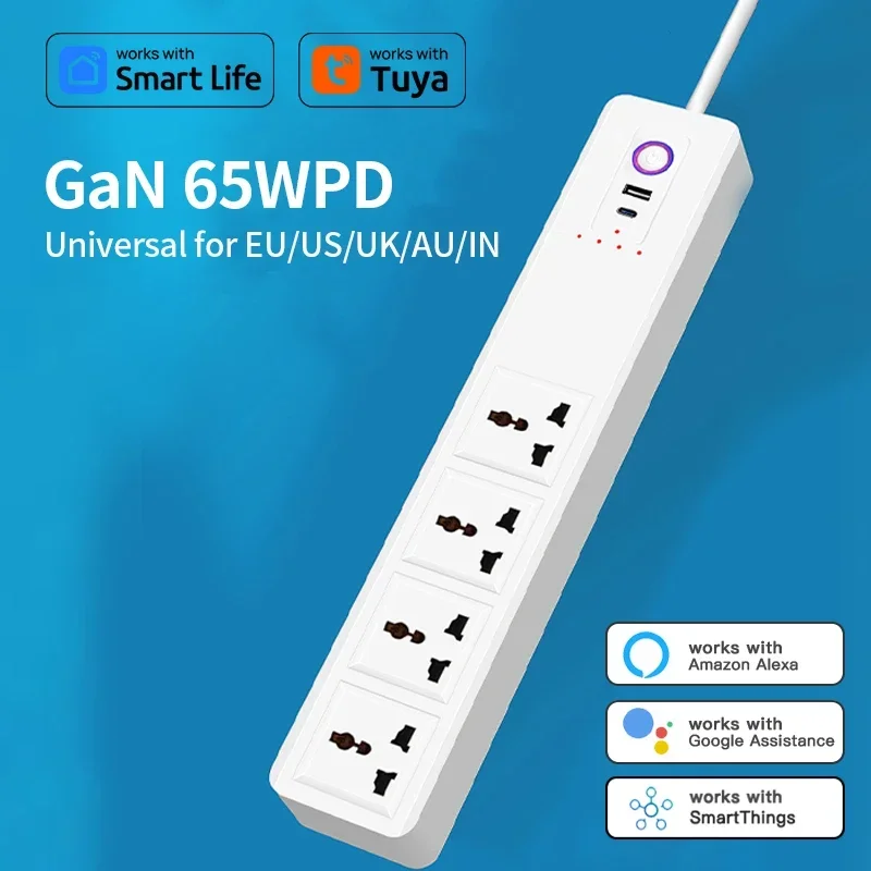 GaN PD65W Universal Power Strip Tuya Smart Life EU US AU UK IN Power ...