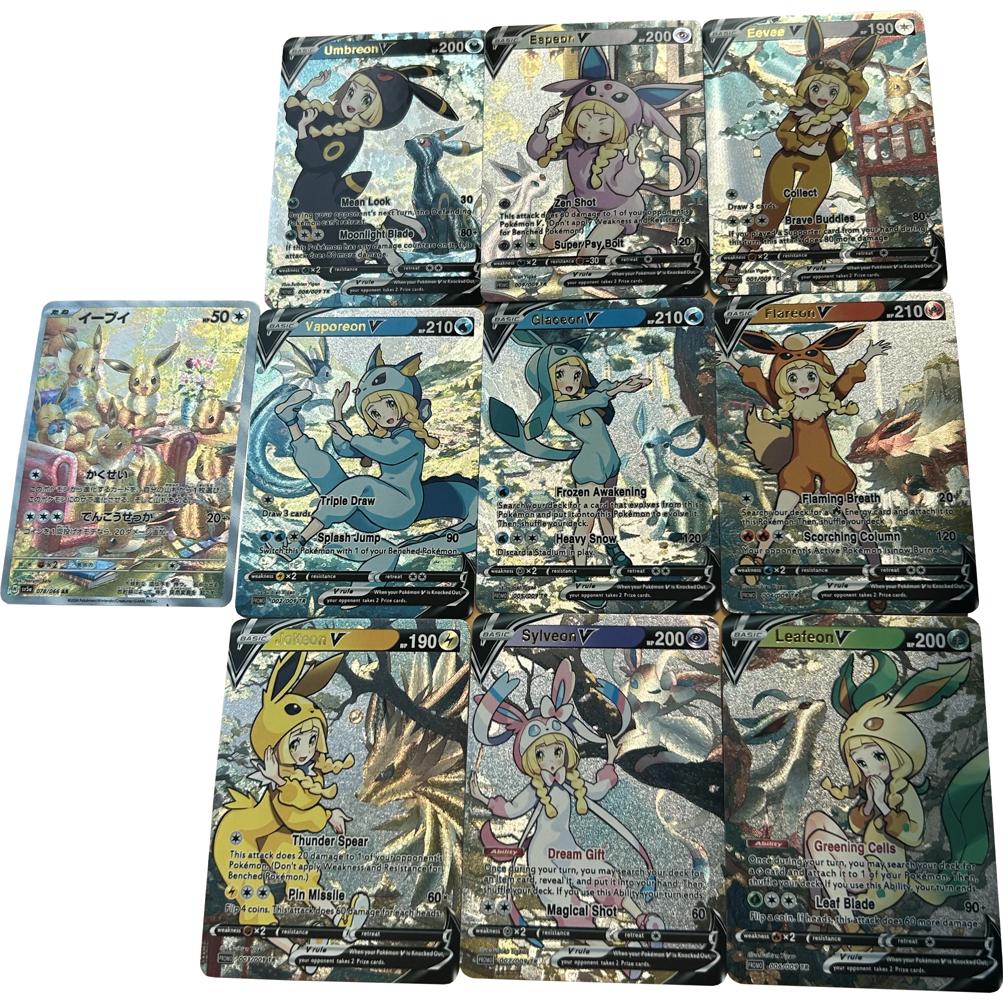 10Pcs-set-PTCG-Lillie-Cos-Eevee-Series-Coarse-Flash-Card-Umbreon-Espeon ...