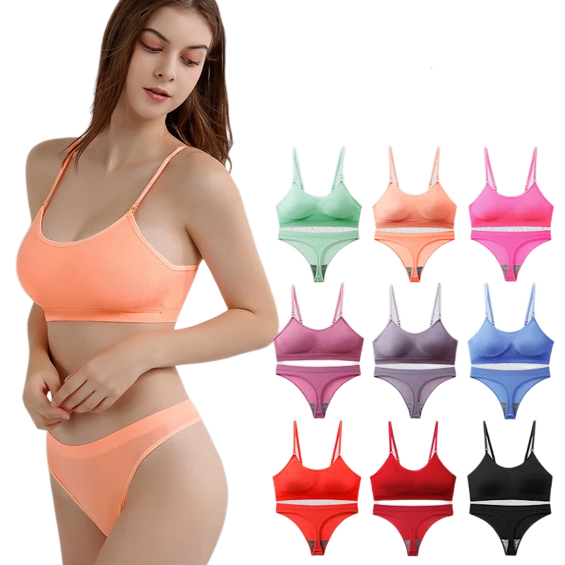 Seamless Bra Set Sexy Thong Low Waist Panties Women Underwear Wire Free Bra Comfy Bralette ...