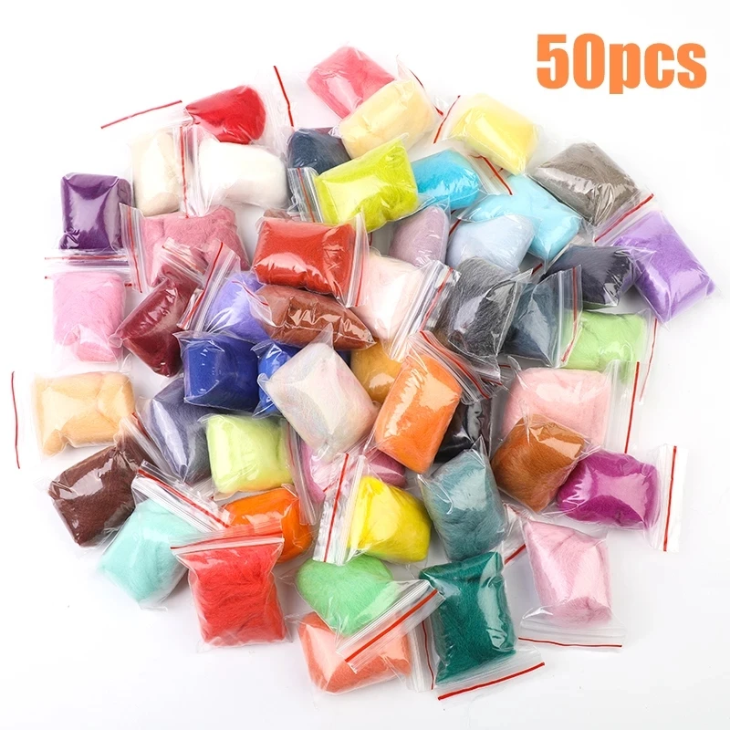 IMZAY 50 Colors 3g Wool Roving Fibre DIY Felt Needlework Handcraft ...