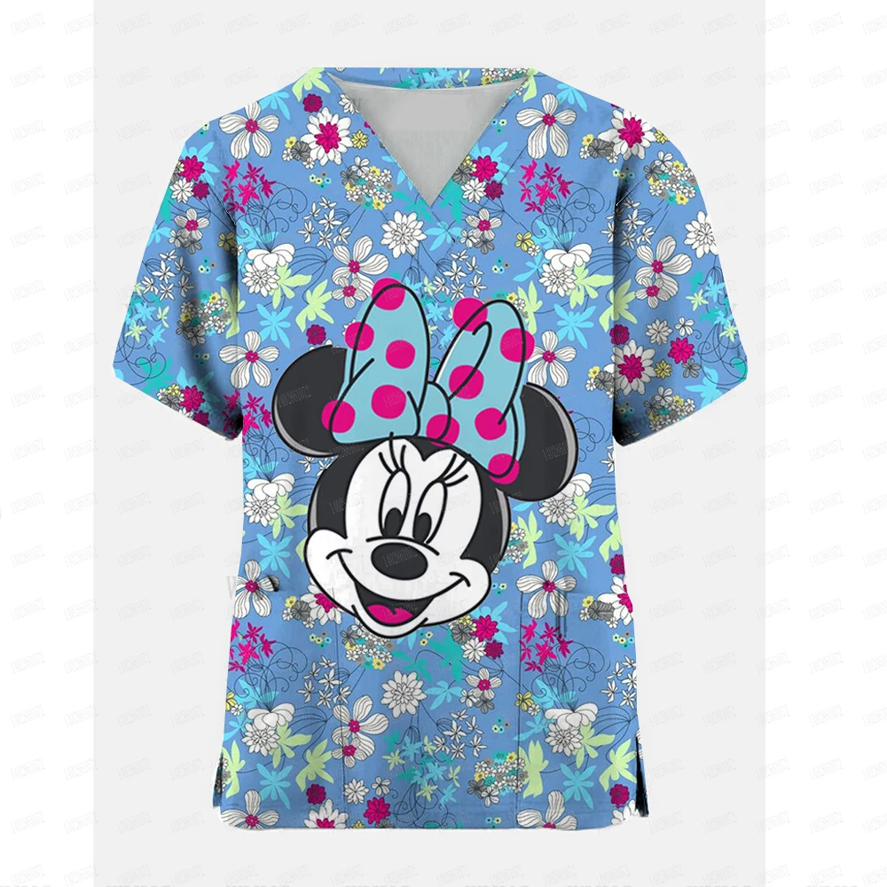 Miniso-Disney-Mickey-Mouse-Scrub-Tops-Women-Short-Sleeve-V-neck-Tops ...